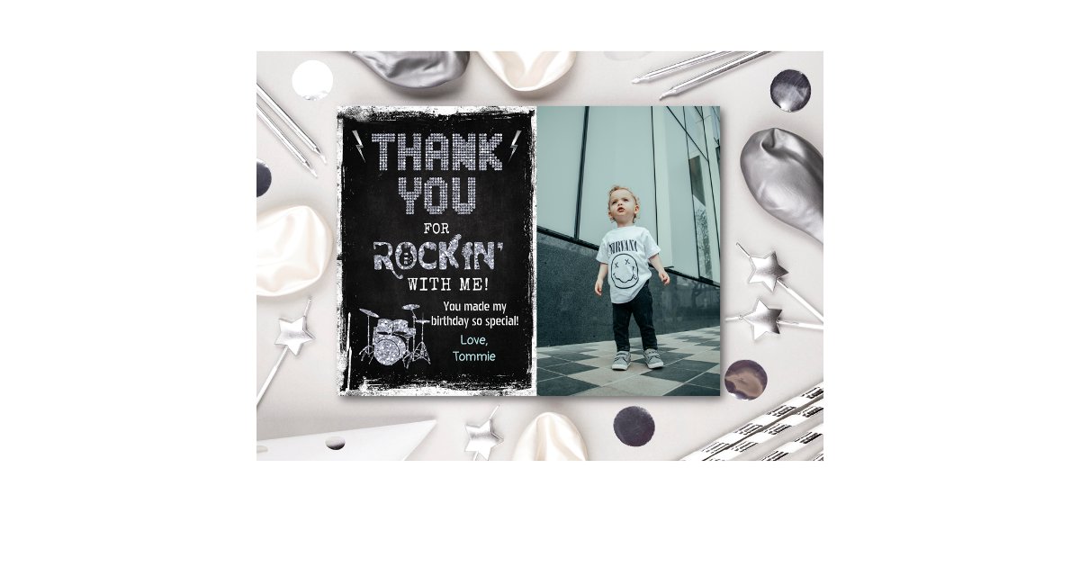 Rockstar Rocker Chalk Grunge Thank You Card | Zazzle