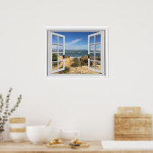 Rocky Beach Ocean View Fake Window Poster | Zazzle