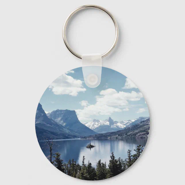 Rocky Mountain lake view, Glacier National Park, M Keychain | Zazzle