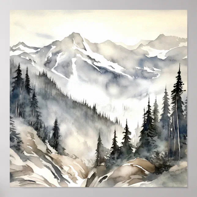 Rocky Mountains Painting Smoky Pine Forest Poster | Zazzle