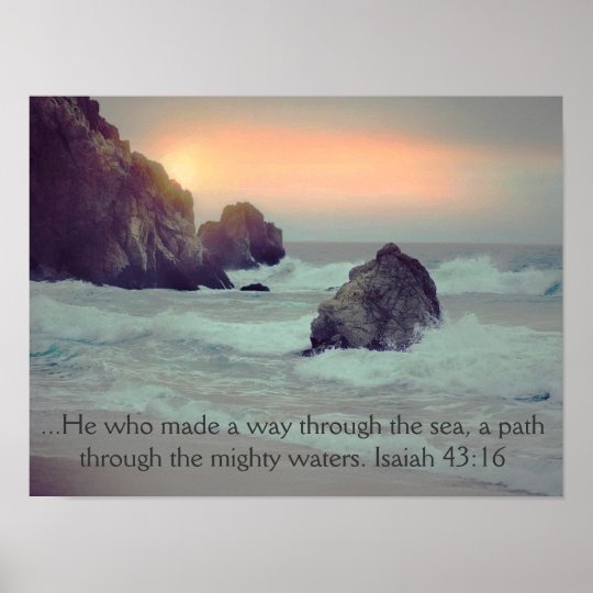 Rocky Ocean Sea Shore w/ Bible Verse Poster | Zazzle.com