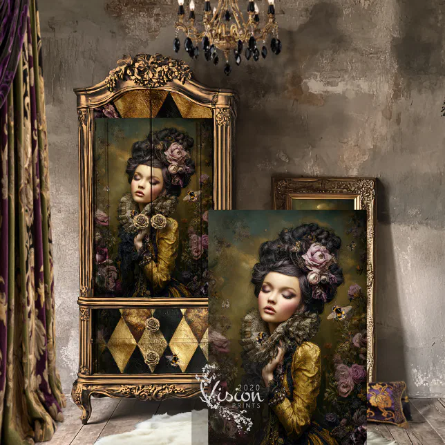 Rococo Buzz Moody Victorian Portrait & Floral Art Tissue Paper | Zazzle