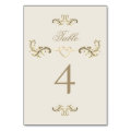Rococo Gold Wedding Table Number Card | Zazzle