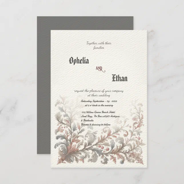 Rococo ornamental Floral wedding Invitation | Zazzle