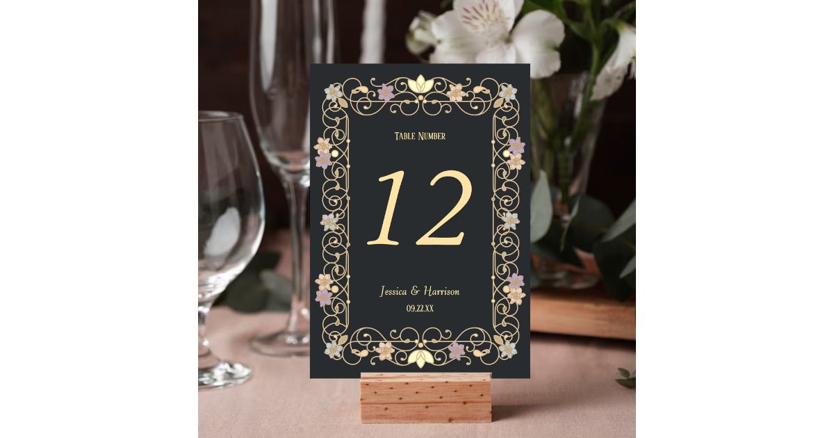 Rococo Revival Elegant Vintage Floral Wedding Table Number | Zazzle