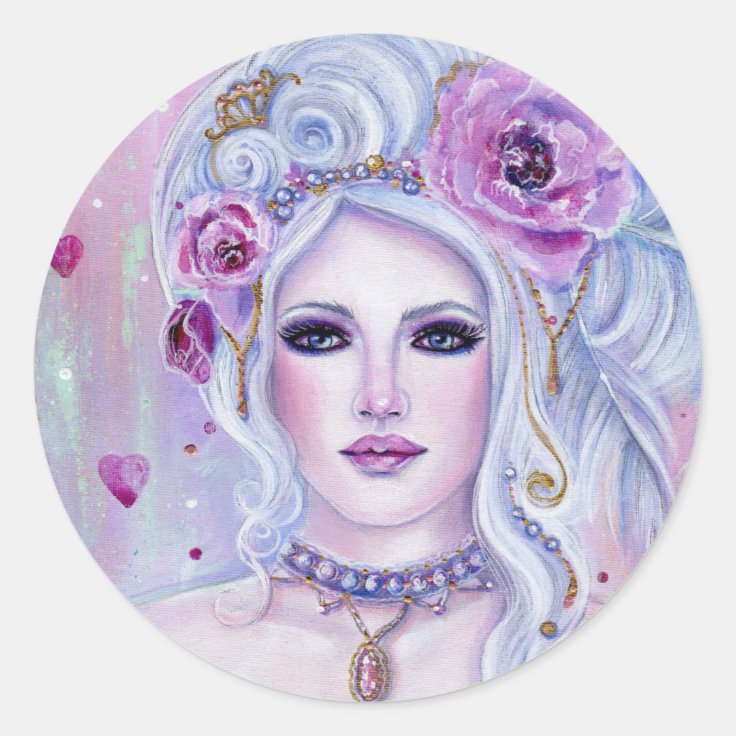 Rococo valentine fantasy art by Renee Lavoie Classic Round Sticker | Zazzle