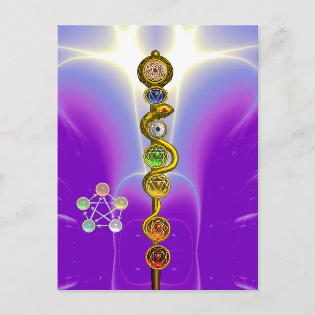 ROD OF ASCLEPIUS 7 CHAKRAS,YOGA ,SPIRITUAL ENERGY POSTCARD | Zazzle