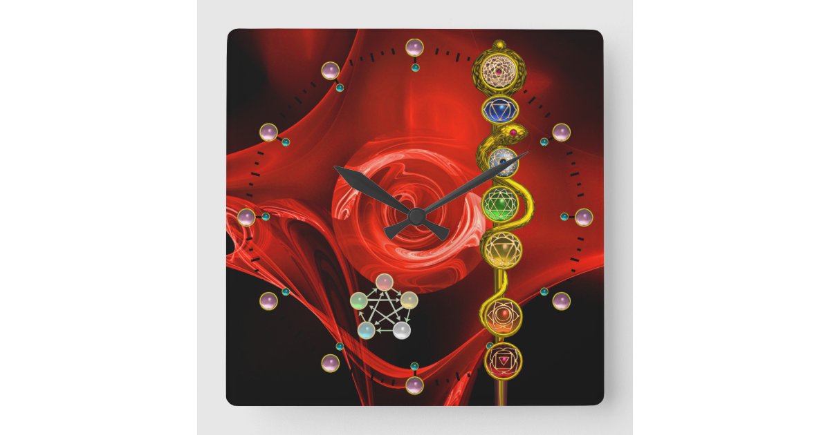 ROD OF ASCLEPIUS 7 CHAKRAS,YOGA ,SPIRITUAL ENERGY SQUARE WALL CLOCK ...