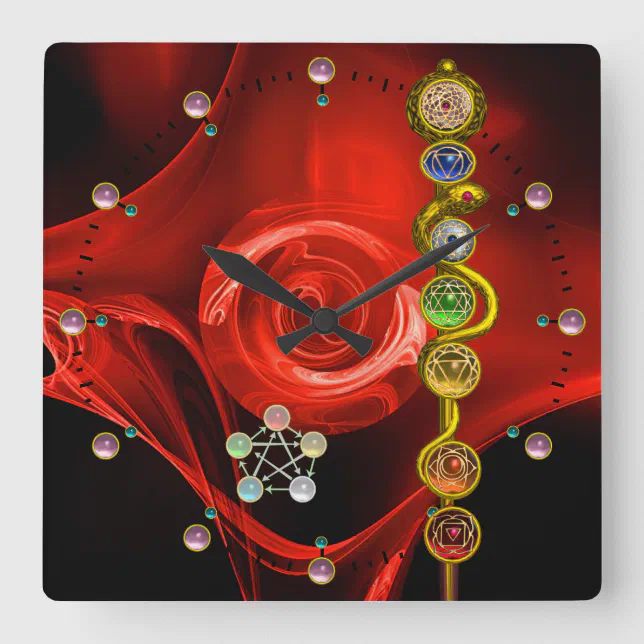 ROD OF ASCLEPIUS 7 CHAKRAS,YOGA ,SPIRITUAL ENERGY SQUARE WALL CLOCK ...