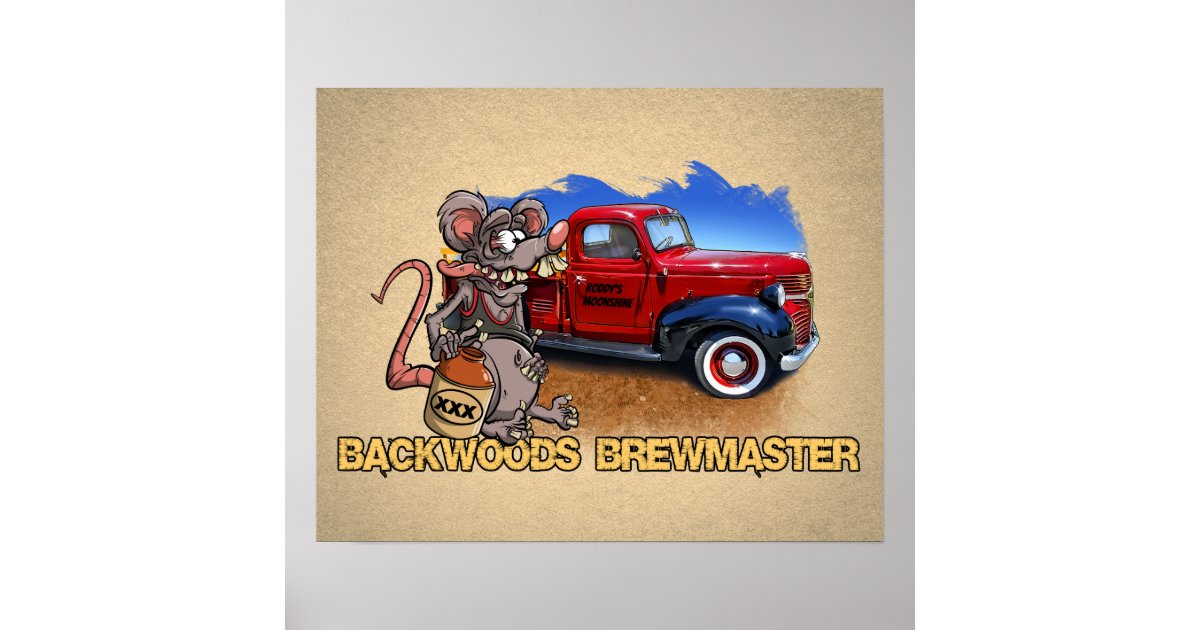 Roddy Rat Fink Style Moonshine Brewmaster Cartoon Poster | Zazzle