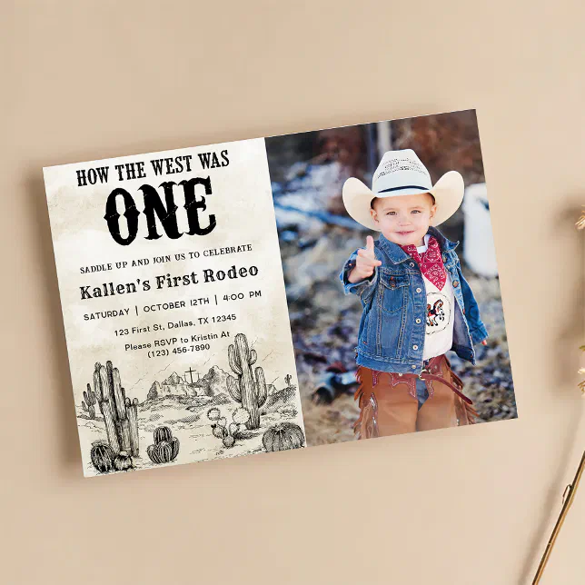 Rodeo 1st Birthday How The West Was One Photo Invitation | Zazzle