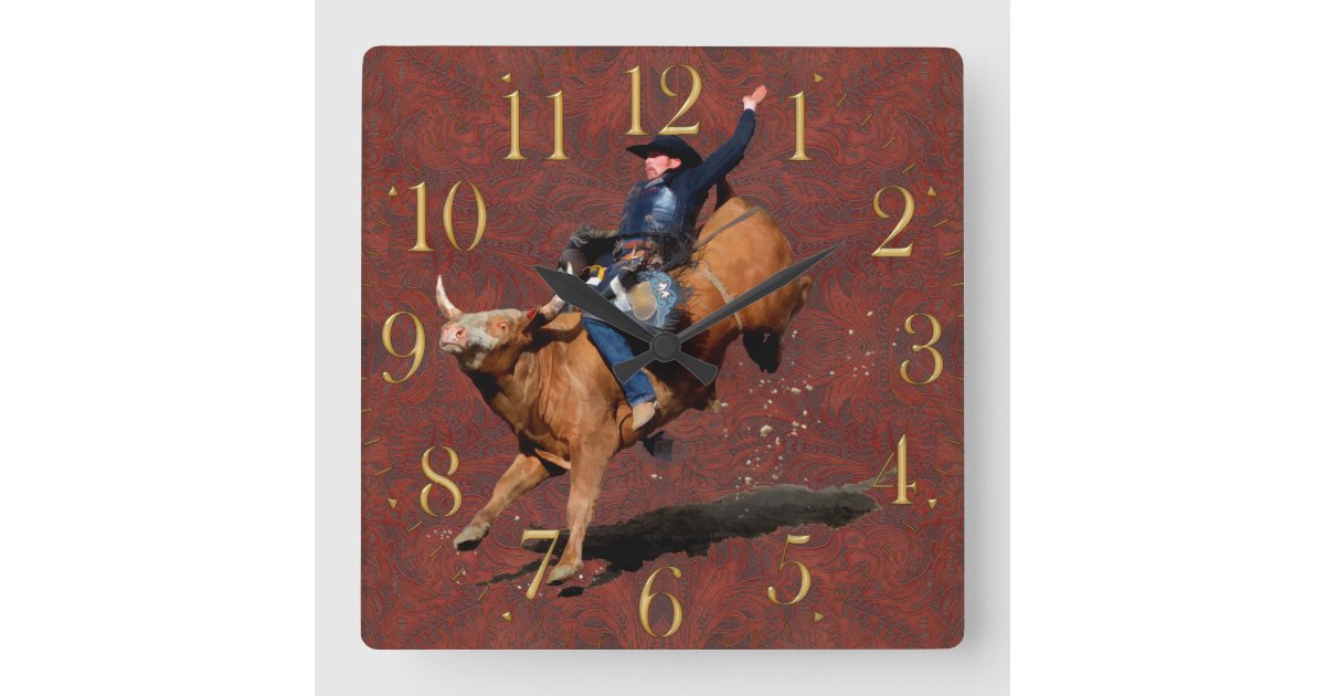 Rodeo Cowboy Bull-Riding Western Themed Clock | Zazzle