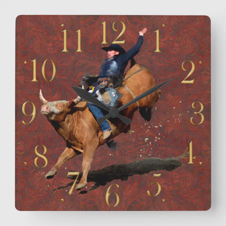 Rodeo Cowboy Bull-Riding Western Themed Clock | Zazzle