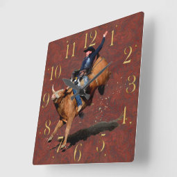 Rodeo Cowboy Bull-Riding Western Themed Clock | Zazzle