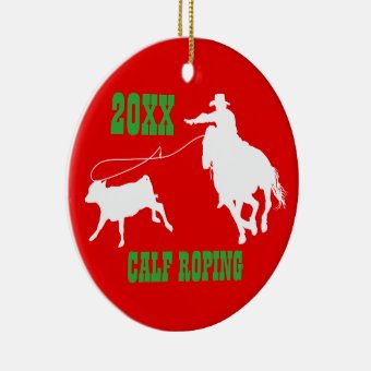 Rodeo Cowboy Calf Roping Christmas Ornament | Zazzle