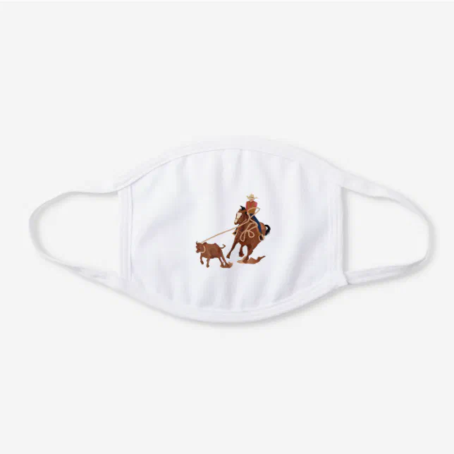 Rodeo Cowboy Roping Calf Drawing White Cotton Face Mask | Zazzle