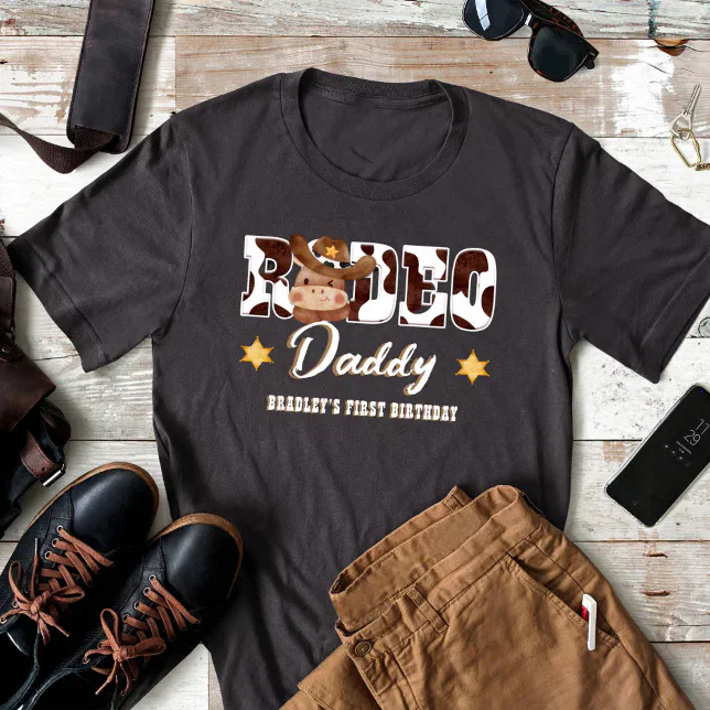 Rodeo Daddy Cowboy cow pattern birthday matching T-Shirt | Zazzle