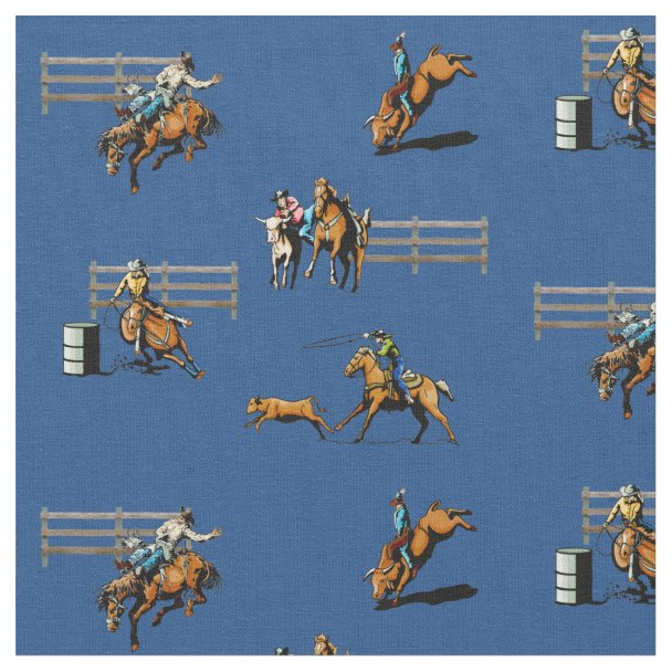 Western Rodeo Events Cowboy Cowgirl Fabric | Zazzle