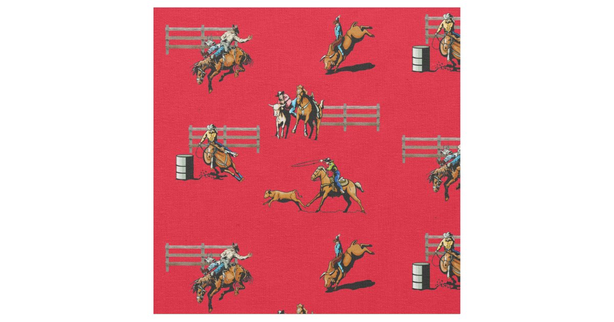 Rodeo Events Western Cowboy Cowgirl Horse Fabric | Zazzle