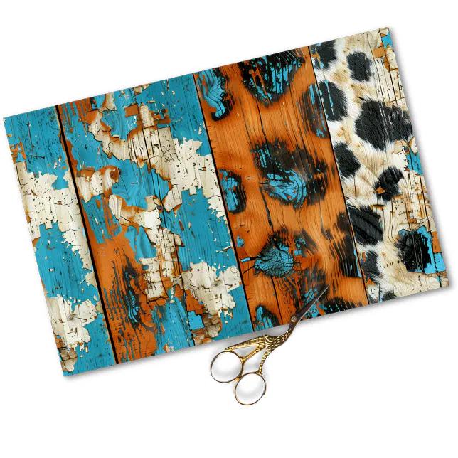 Rodeo Glam Turquoise Cowhide Print Decoupage Tissue Paper | Zazzle