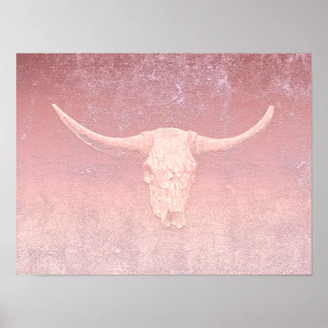 Rodeo Pink Art Texture Rustic Bull Skull Poster | Zazzle