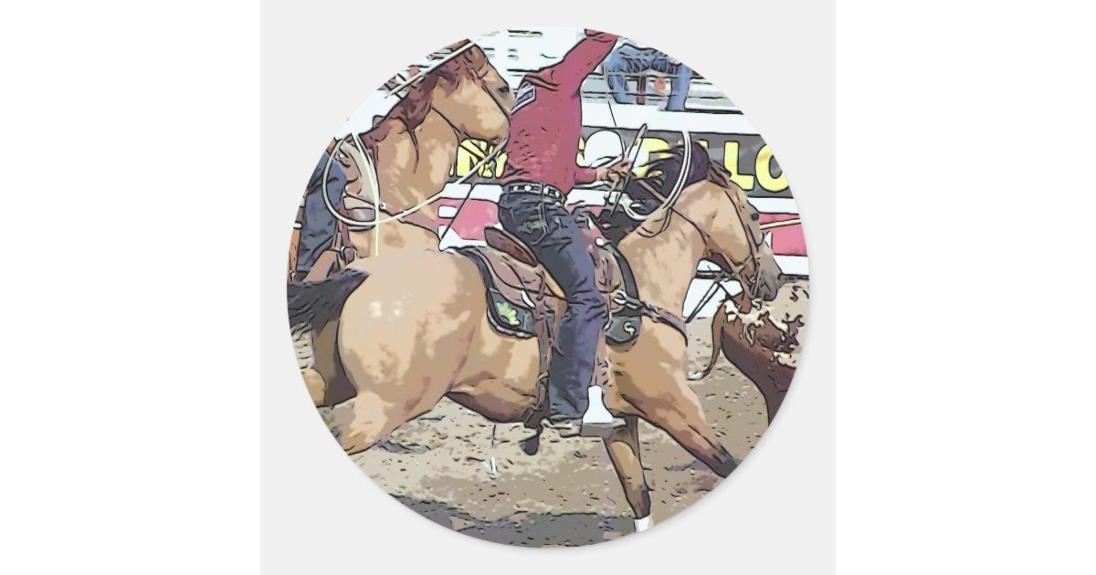 Rodeo Team Roping Classic Round Sticker | Zazzle