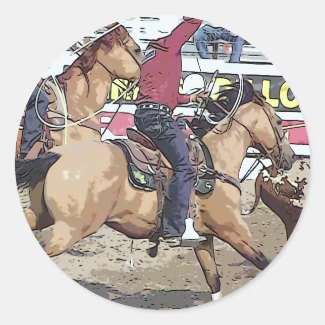 Rodeo Team Roping Classic Round Sticker | Zazzle