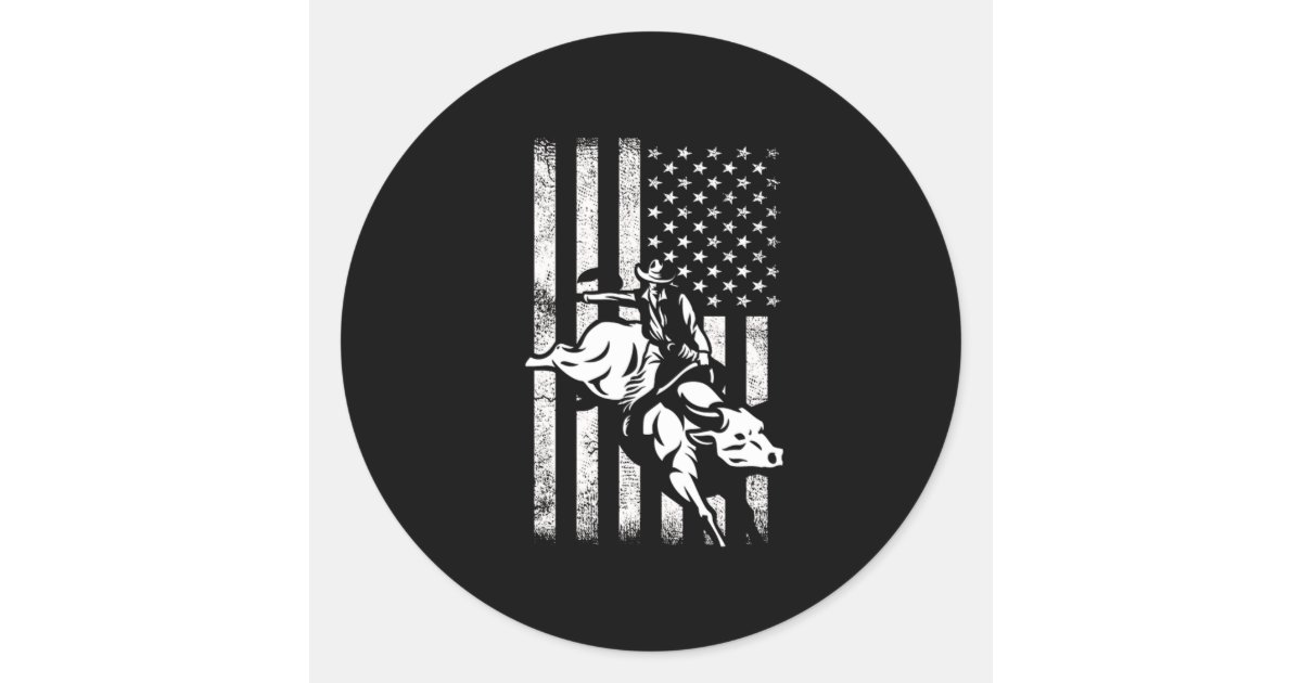 Rodeo USA Flag Bull Riding Rider Cowboy Country Gi Classic Round ...