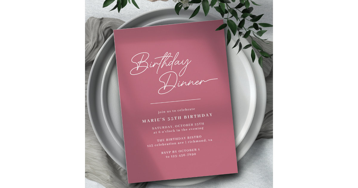 Rogue Pink Mauve | Elegant Girly Birthday Dinner Invitation | Zazzle