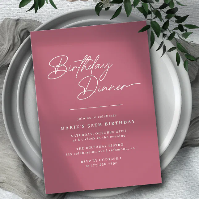 Rogue Pink Mauve | Elegant Girly Birthday Dinner Invitation | Zazzle