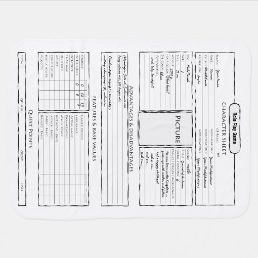 Role play game character sheet swaddle blanket | Zazzle
