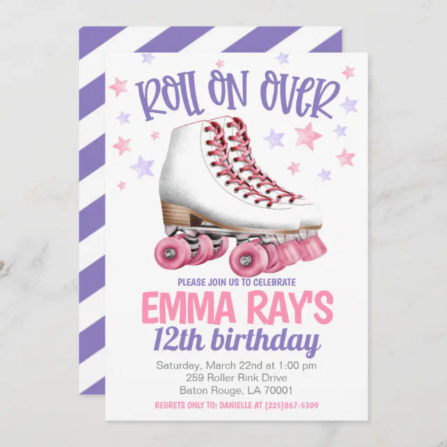 Roll on Over Roller Skating Birthday Invitation | Zazzle