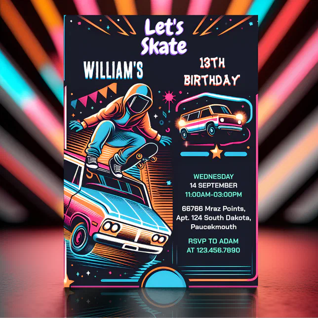 Roll Scooter Jump Zone Skateboarding 13th Birthday Invitation | Zazzle