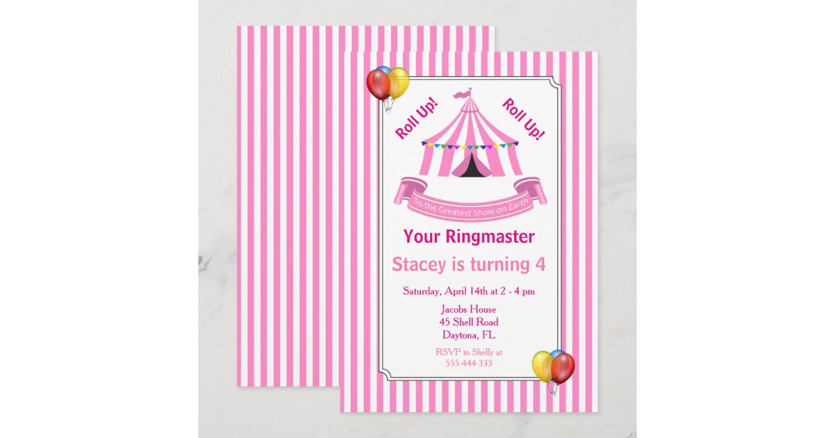 Roll up! Roll up! Circus Birthday Party Pink Invitation | Zazzle