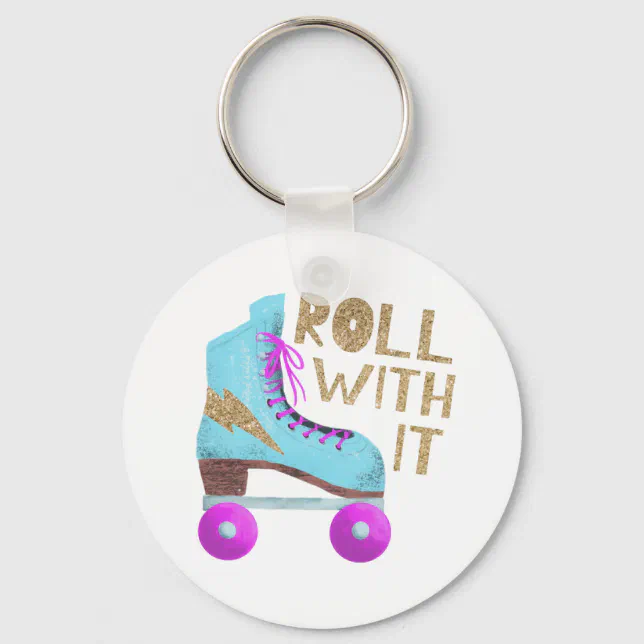 ROLL WITH IT | 80's Retro Roller Skate Keychain | Zazzle