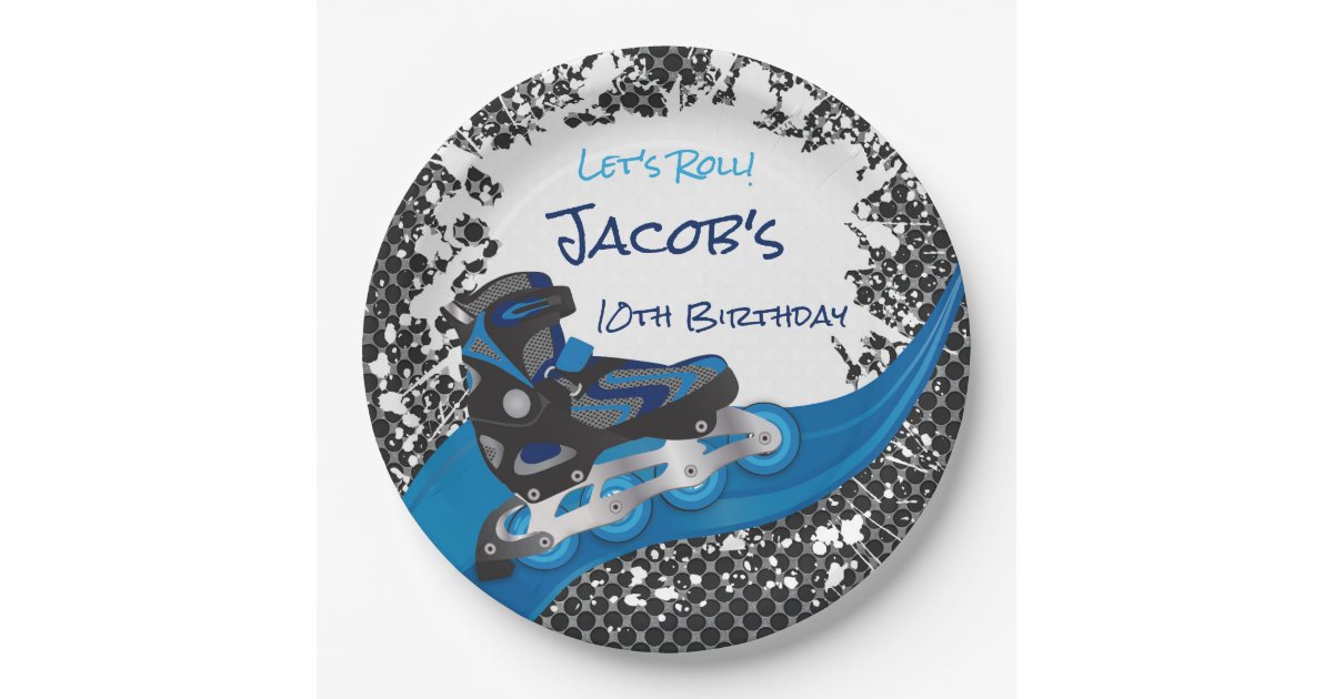 Roller Blade Grunge Blue Birthday Party Paper Plates | Zazzle