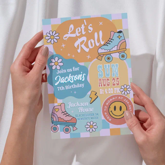 Roller Skate Birthday Party - Retro Groovy Boy Invitation | Zazzle