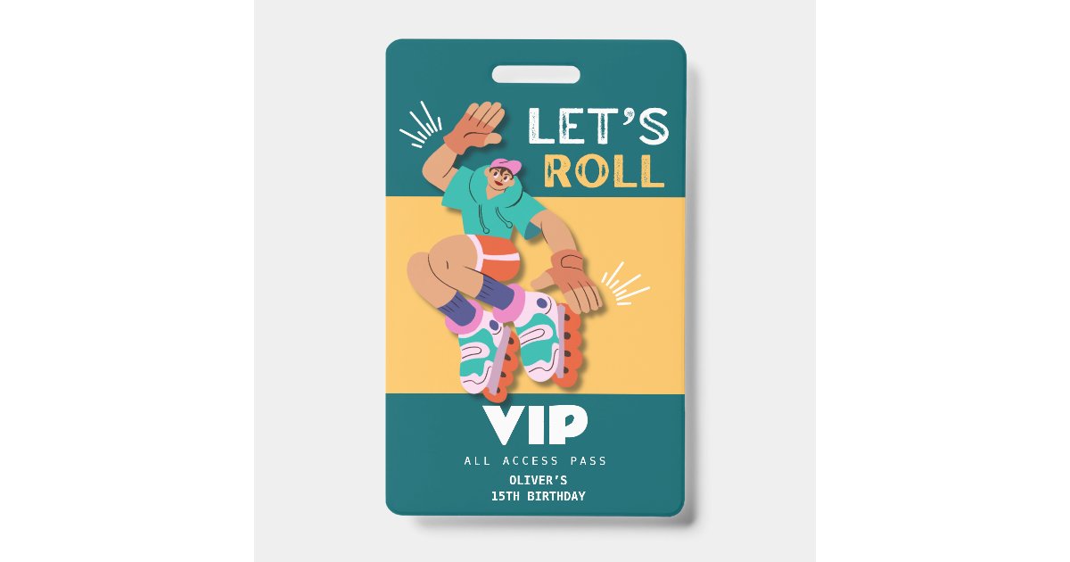 roller skate boy birthday party invitation VIP Badge | Zazzle