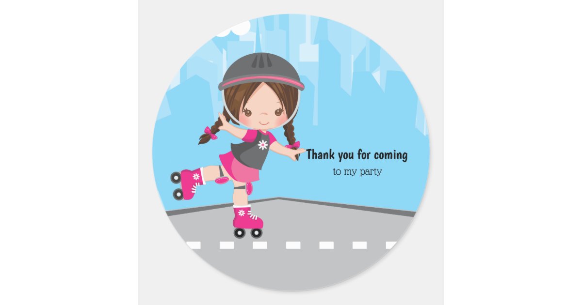 Roller skate girl classic round sticker | Zazzle