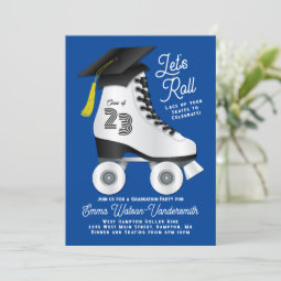 Roller Skate Graduation Party Invitation Blue | Zazzle