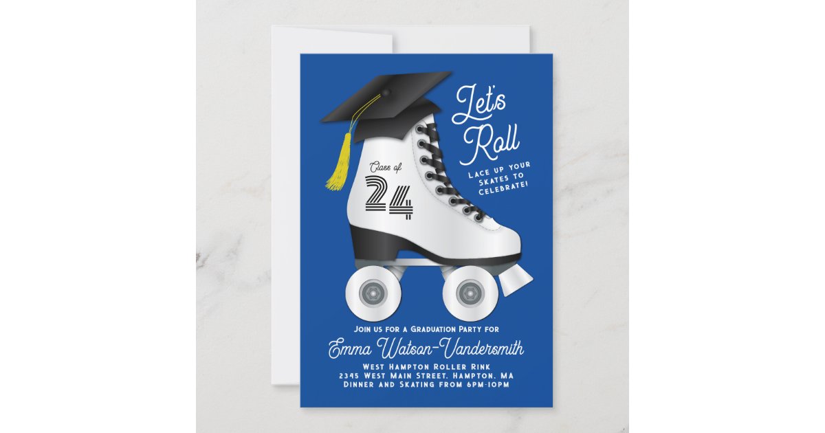 Roller Skate Graduation Party Invitation Blue | Zazzle