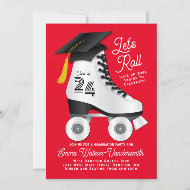 Roller Skate Graduation Party Invitation Red | Zazzle