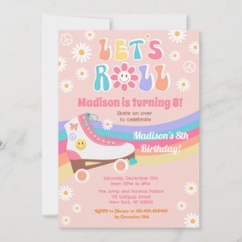 Roller Skate Groovy Retro Birthday Invitations | Zazzle