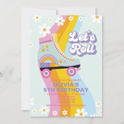 Roller skate groovy Retro Rainbow Birthday Invitation | Zazzle
