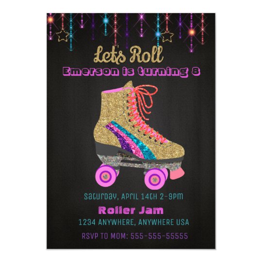 Roller skate, skating Party, Roller Disco glitter Invitation | Zazzle.com