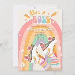 Roller Skate Skating Retro Groovy Birthday Party I Invitation | Zazzle