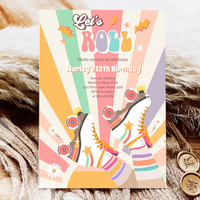 Roller Skate Skating Retro Groovy Birthday Party I Invitation | Zazzle