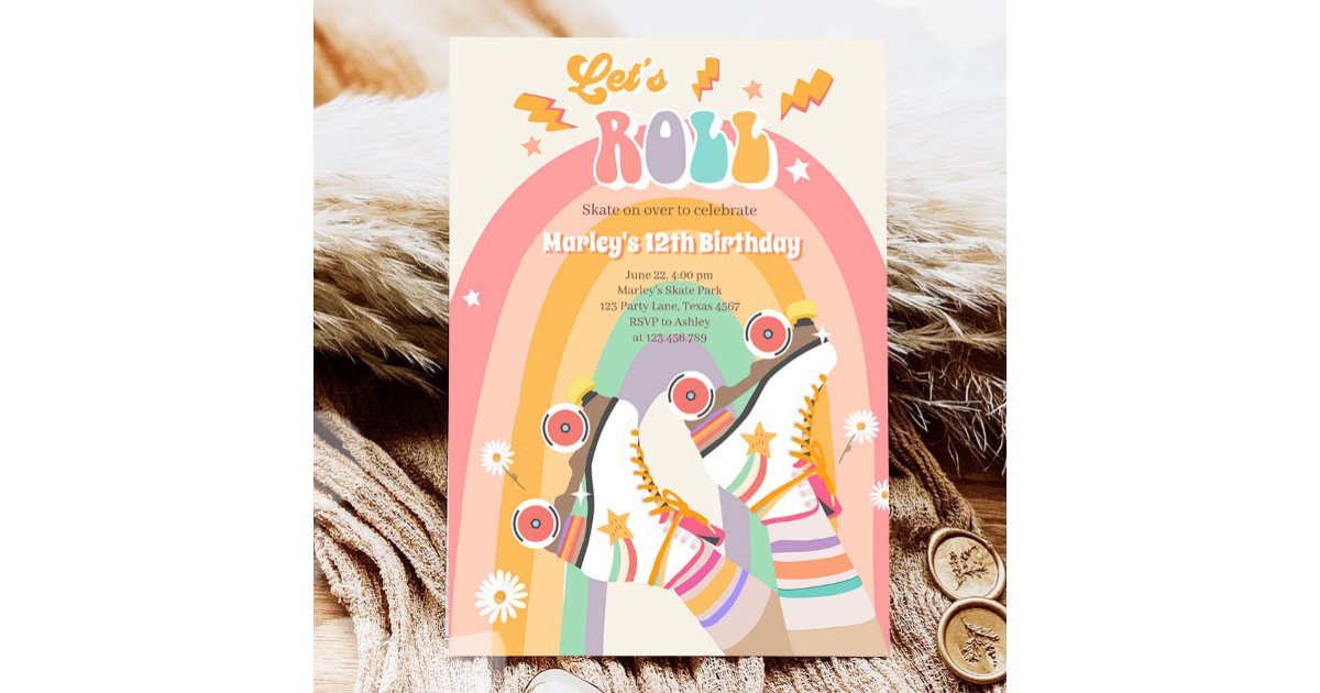 Roller Skate Skating Retro Groovy Birthday Party I Invitation | Zazzle