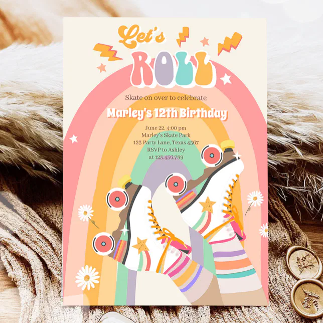 Roller Skate Skating Retro Groovy Birthday Party I Invitation | Zazzle