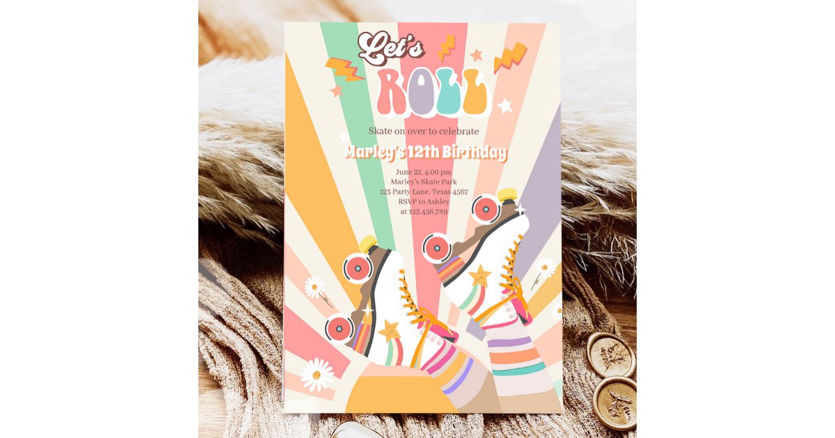 Roller Skate Skating Retro Groovy Birthday Party I Invitation | Zazzle